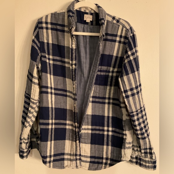 J. Crew | Shirts | J Crew Flannel Reimagined Mens Large Blue Plaid Cotton Button Shirt Slim Fit ...
